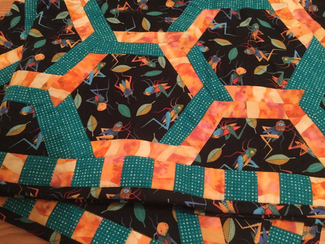 Grasshopper Hexagon Quilt, Braided Borders, Cozy Flannel Backing - Etsy