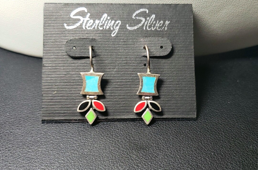 925 Sterling Native American Multi-stone Dangle Earrings (4.5 Grams ...