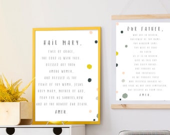 Hail Mary & Our Father Prayer Print Set Girls Retro Wall | Etsy