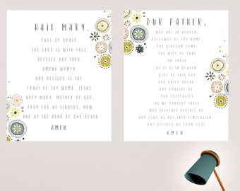 Hail Mary & Our Father Prayer Print Set Girls Retro Wall | Etsy