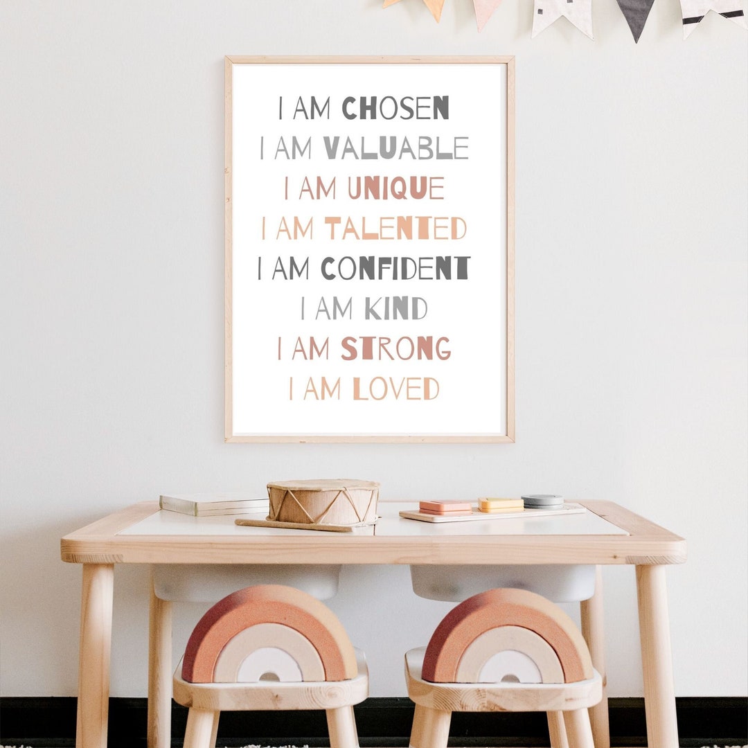 Printable Kids Daily Affirmations Wall Art, Blush Boho Girls Nursery ...