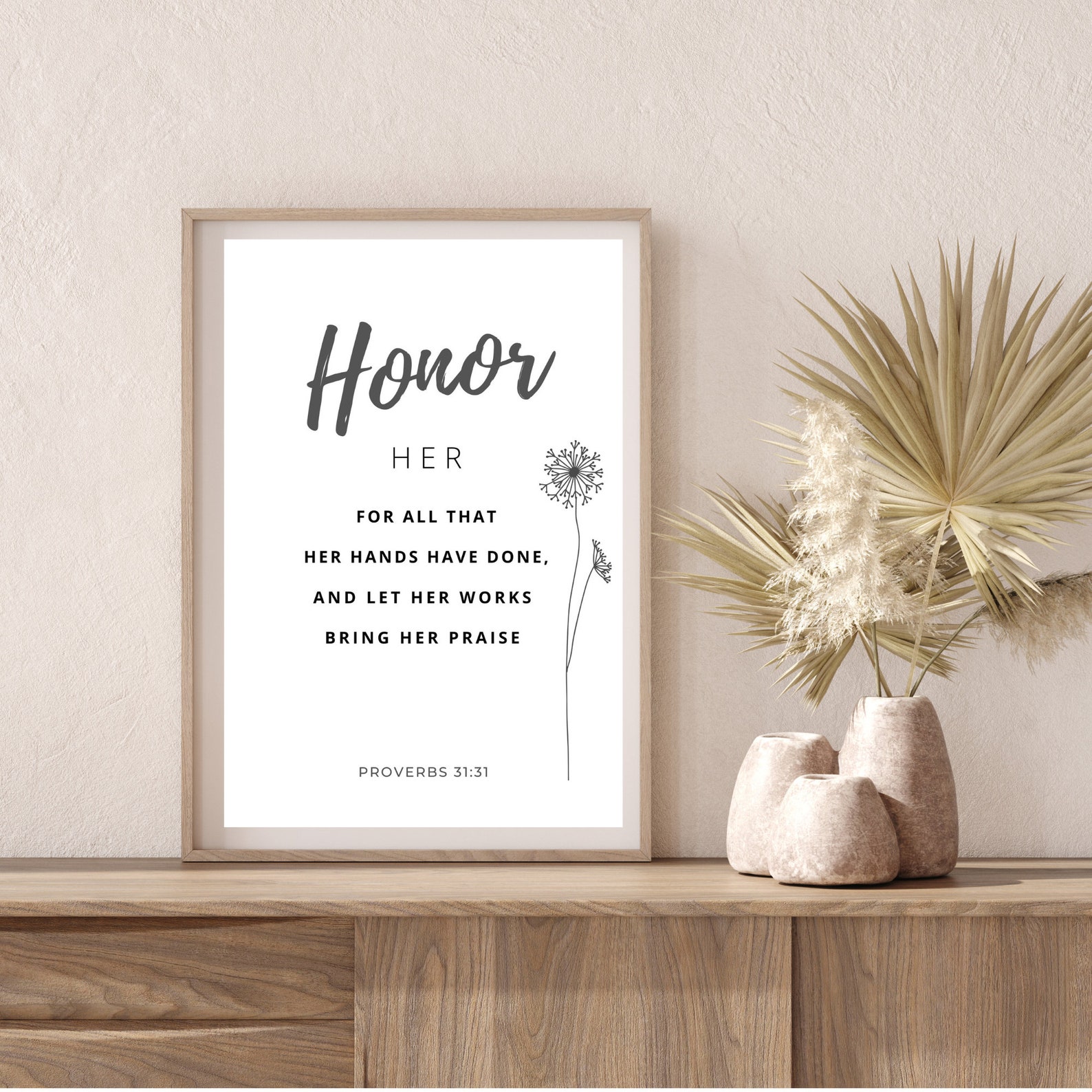 Proverbs 31:31 Botanical Scripture Print - Honor Her for All That Her ...
