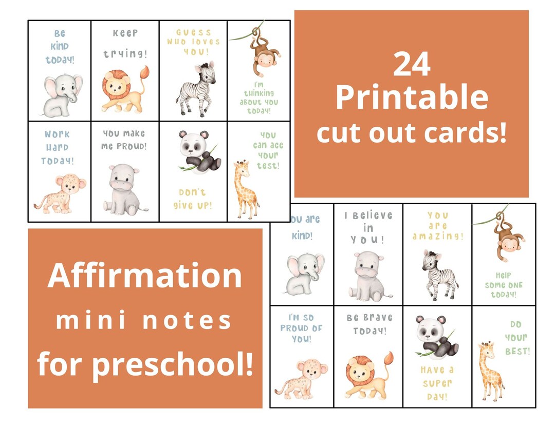 Kids Affirmation Cards Set of 24 - Kids Lunchbox Notes - Safari Animal ...