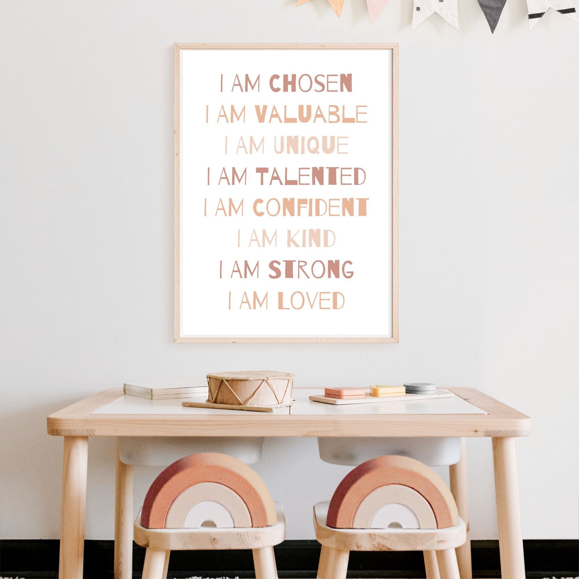 Printable Kids Daily Affirmations Wall Art, Blush Boho Girls Nursery ...