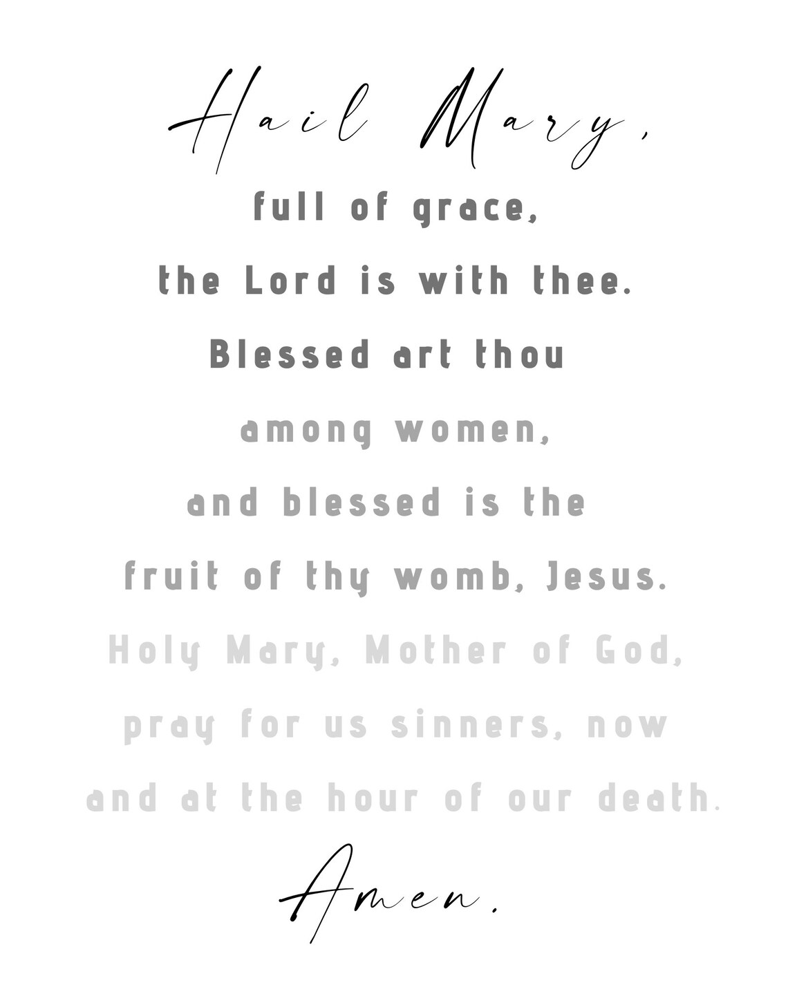 Hail Mary Print Catholic PRINTABLE Art Hail Mary Full of - Etsy