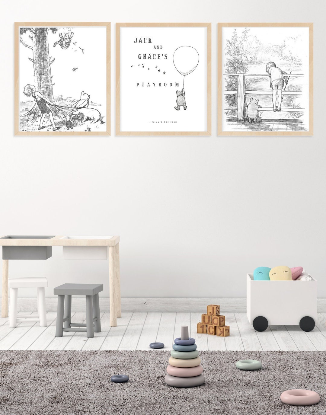 Personalized Classic Pooh Playroom Set 3, Custom Playroom Name Print ...