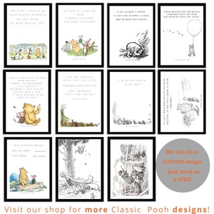 Winnie the Pooh Quote Print Set of 6, Black and White Nursery Wall Art ...