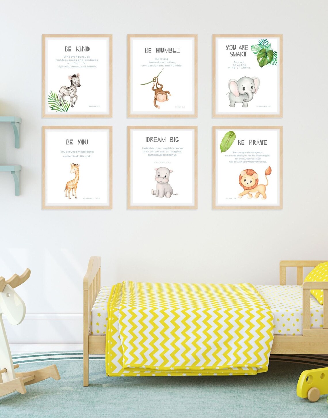 Safari Nursery Decor, Christian Nursery Wall Art, Set of 6 Jungle ...