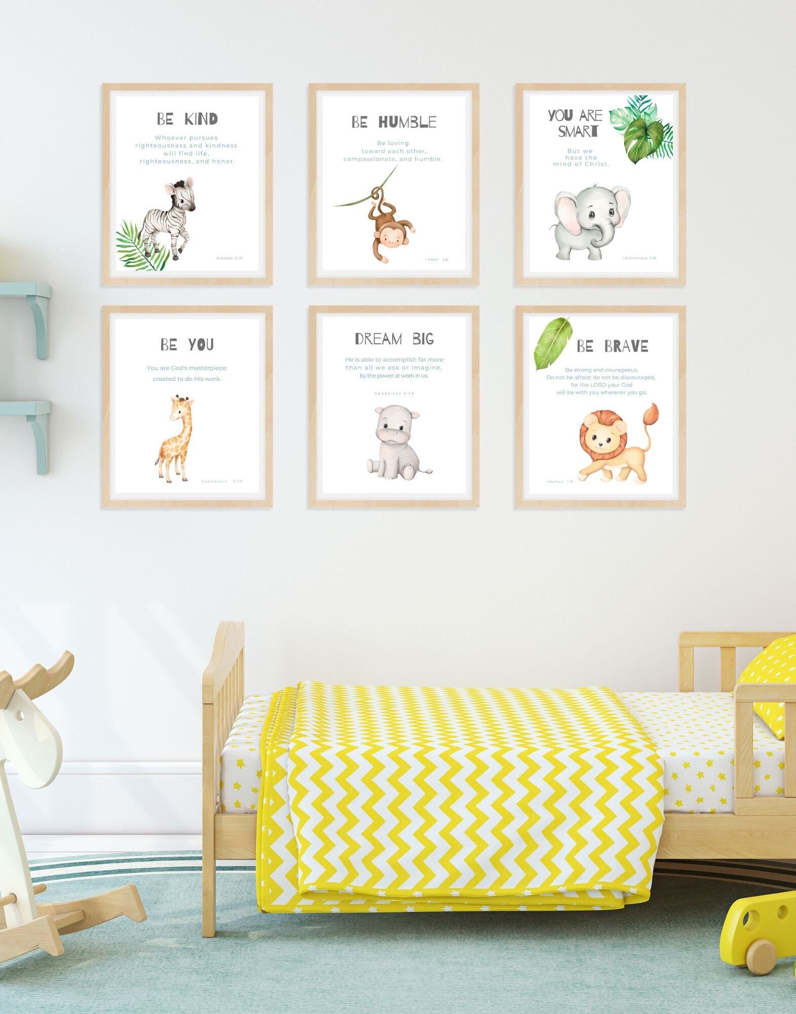 Safari Nursery Decor, Christian Nursery Wall Art, Set of 6 Jungle ...