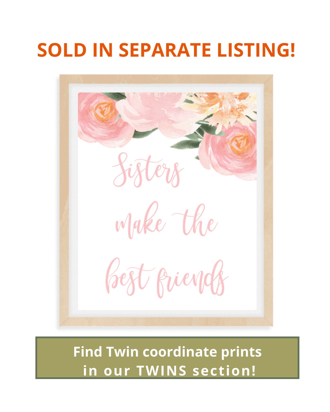 Twin Baby Girls Name Sign, Floral Pink Nursery Decor, Personalized Twin ...