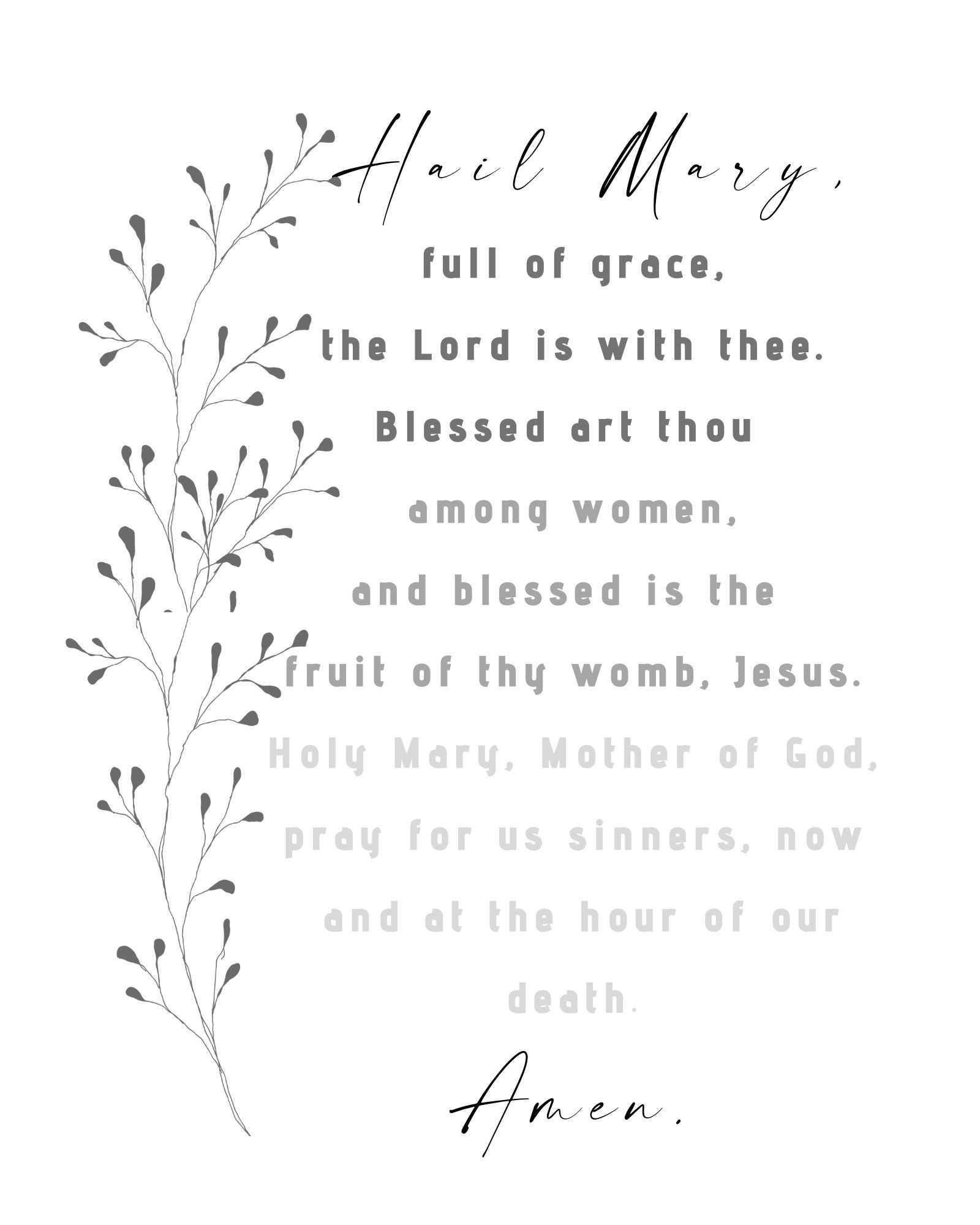 Hail Mary Print - Hail Mary Prayer Print - Catholic PRINTABLE Wall Art ...
