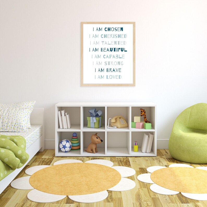 Printable Kids Affirmations Wall Art, Blue Boho Boys Nursery Decor ...