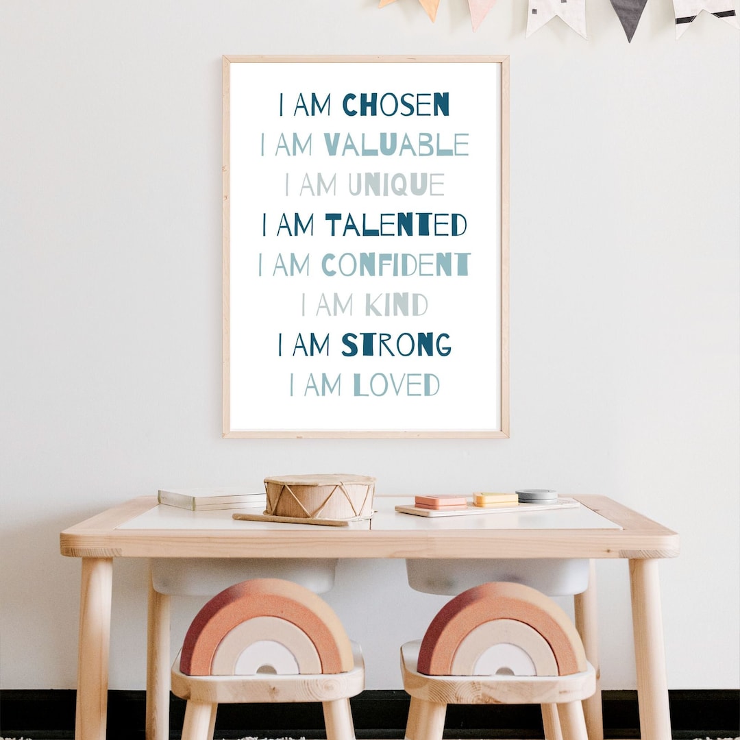 Printable Kids Daily Affirmations Wall Art, Blue Boho Boys Nursery ...