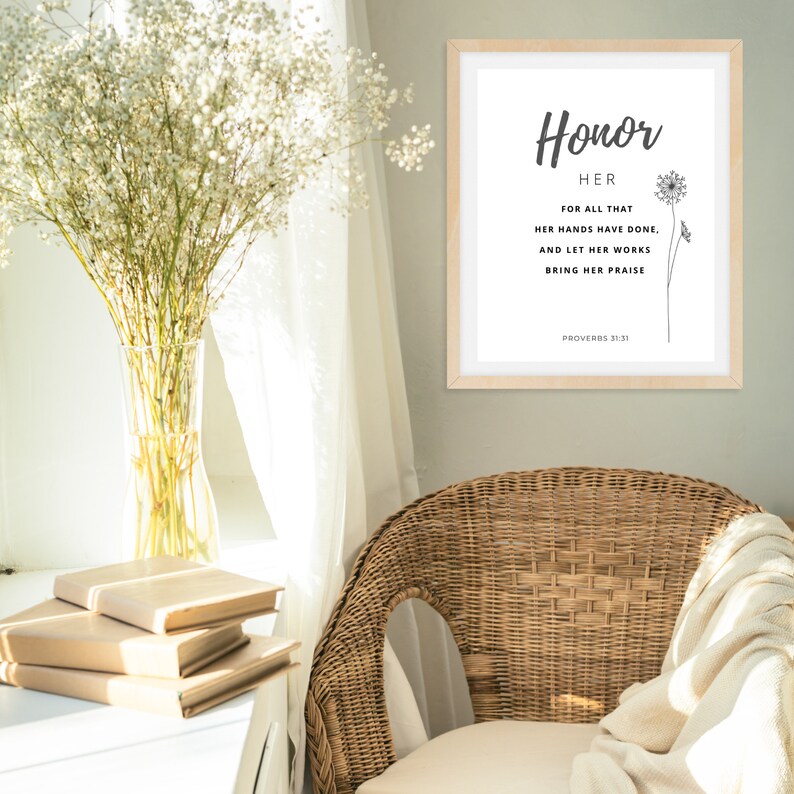 Proverbs 31:31 Botanical Scripture Print - Honor Her for All That Her ...