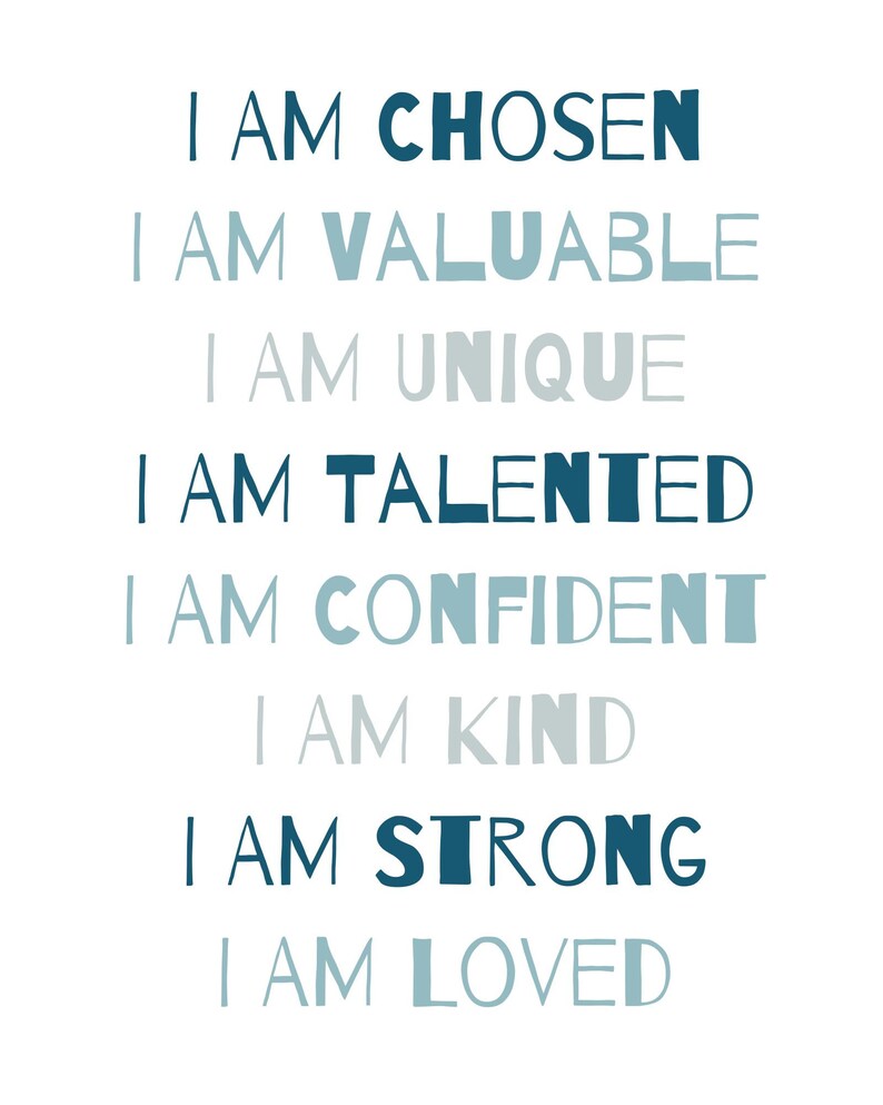 Printable Kids Daily Affirmations Wall Art, Blue Boho Boys Nursery ...