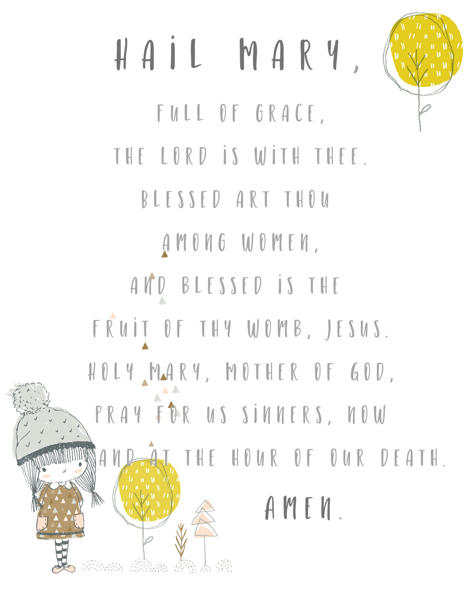 Hail Mary & Our Father Prayer Print Set Girls Retro Wall Decor Catholic ...