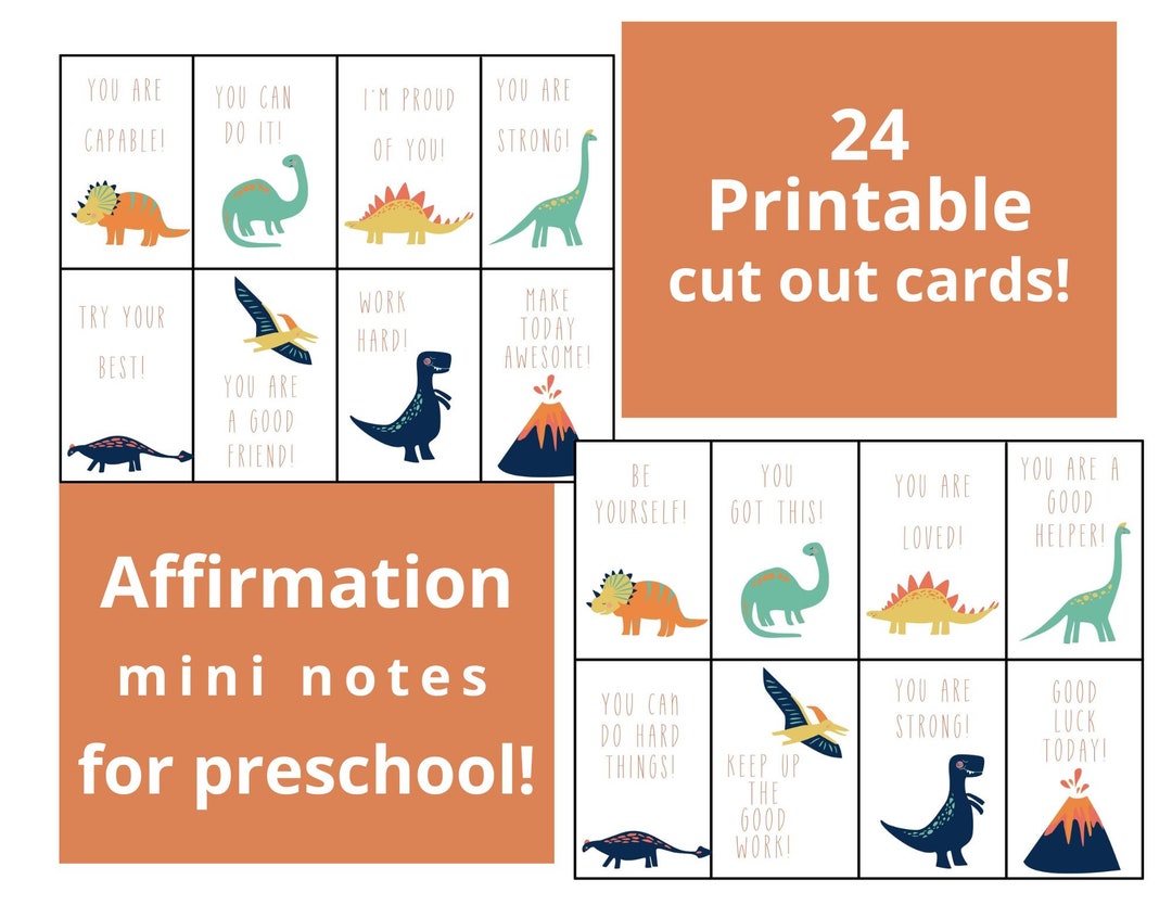 Kids Affirmation Cards Set of 24 - Kids Lunchbox Notes - Dinosaur ...