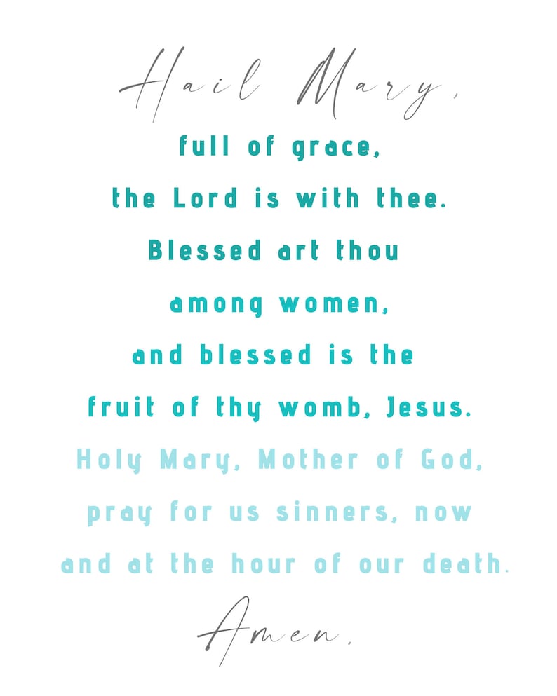 Hail Mary Print Catholic PRINTABLE Art Hail Mary Full of - Etsy