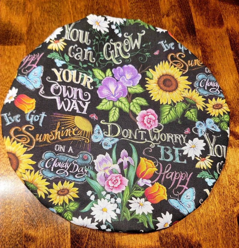 Be Happy Flower Sunshine Reusable Lined Bowl Covers Casserole Plates ...