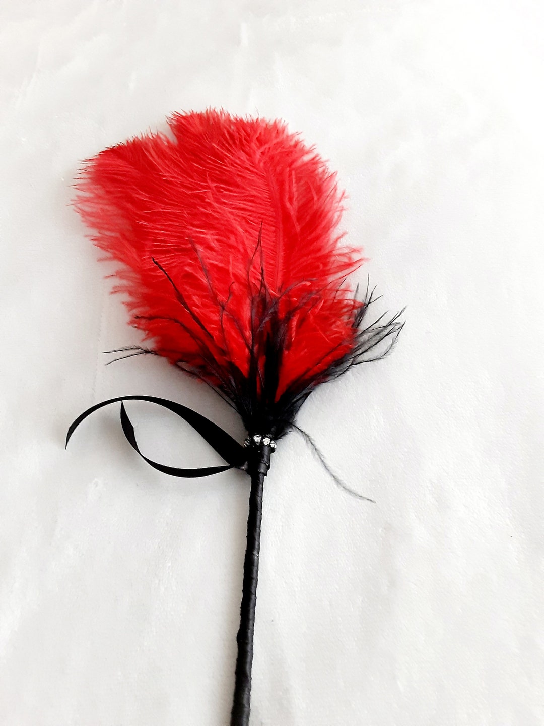Sensory Red Ostrich Feather Massage Wand Tickler for Couples Play ...