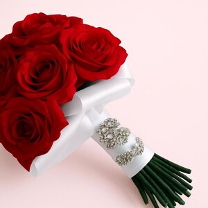 Romantic Red Bridal Bouquet With 30 Real Touch Roses – Satin Ribbon ...