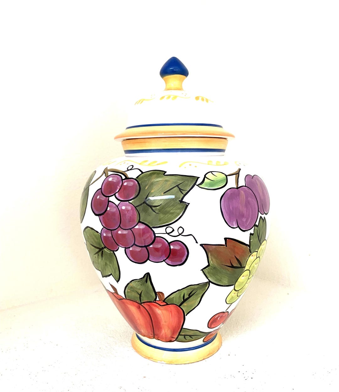 Hand Painted Ceramic Fruit Jar With Lid, Holiday Decorative Canister ...