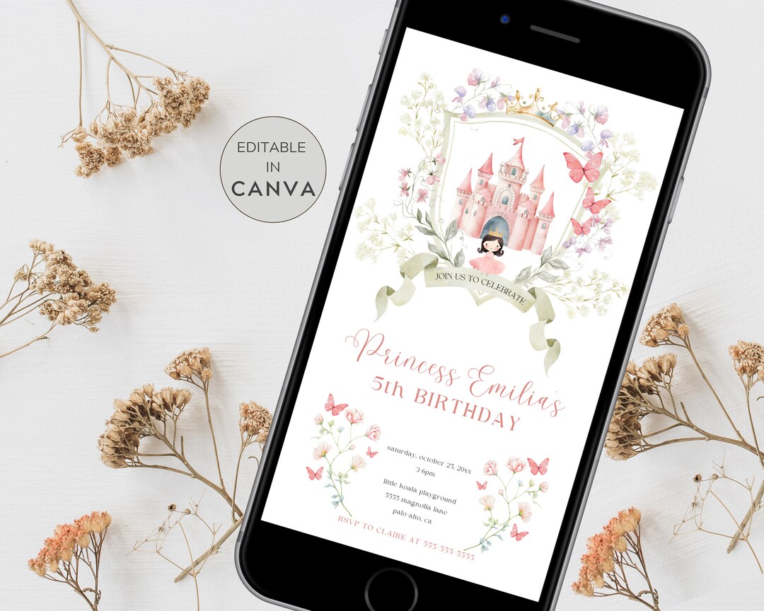 Pink Princess Birthday Invitation, Princess Castle Birthday Party ...