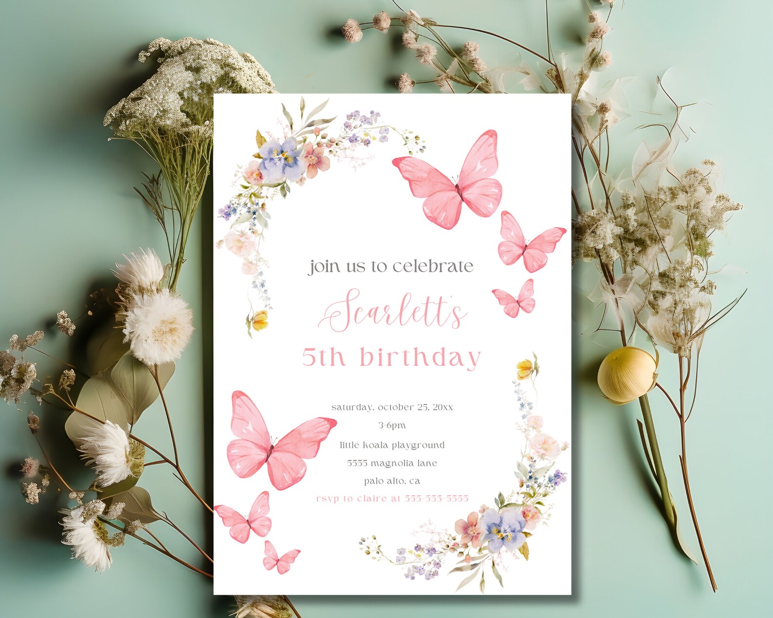 Pink Butterfly Birthday Invitation, Birthday Girl Butterfly Party ...