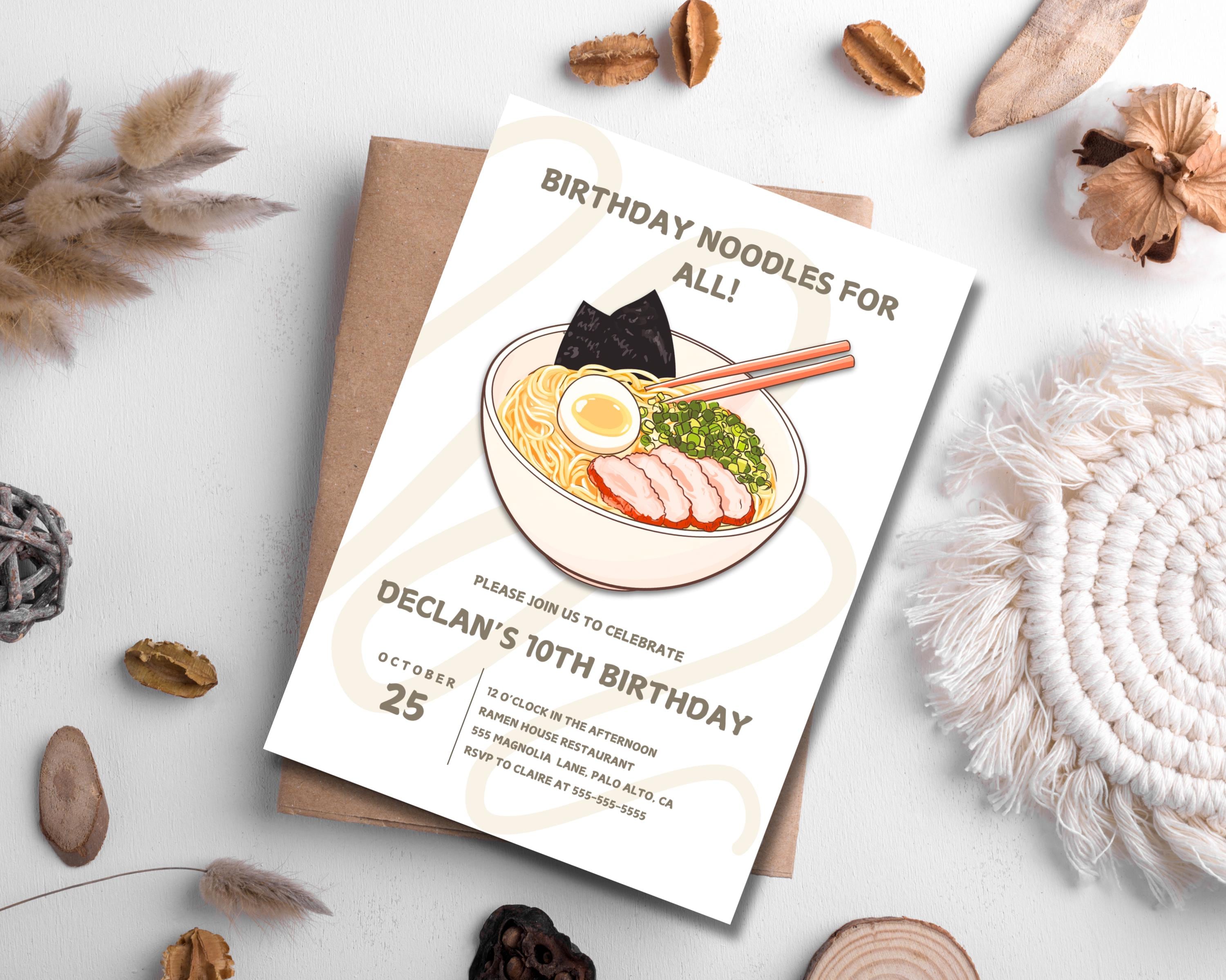 Editable Ramen Birthday Party Invitation, Ramen Party, Ramen Restaurant ...