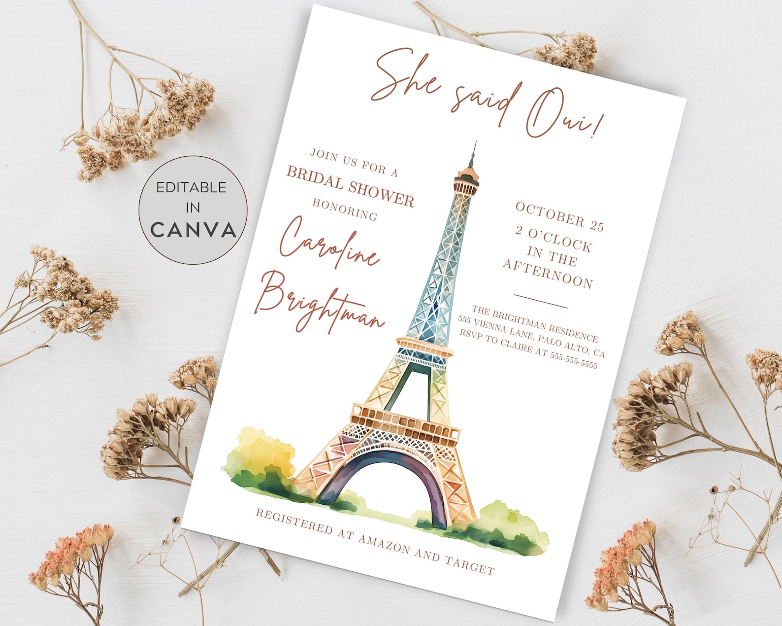 Eiffel Tower Paris Bridal Shower Invitation Template, Editable Bridal ...
