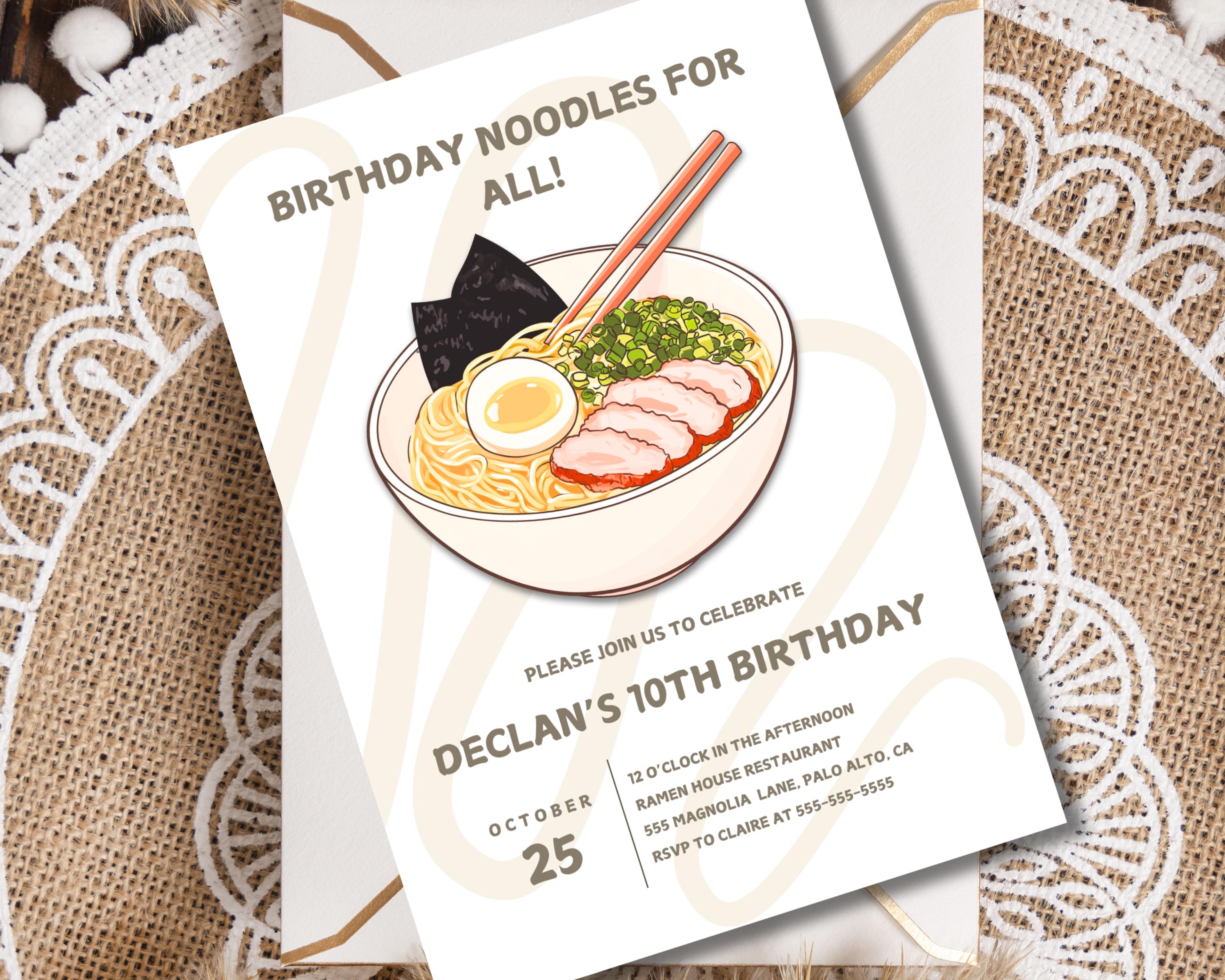 Editable Ramen Birthday Party Invitation, Ramen Party, Ramen Restaurant ...