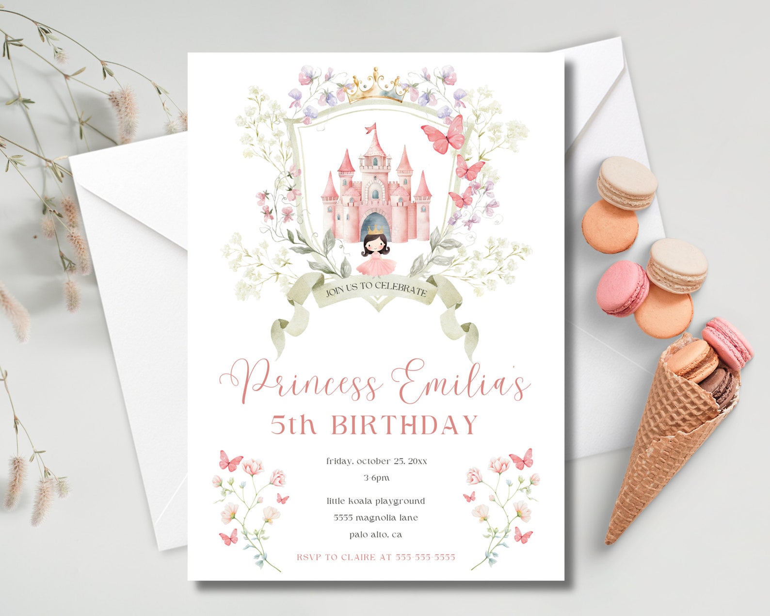 Pink Princess Birthday Invitation, Princess Castle Birthday Party ...