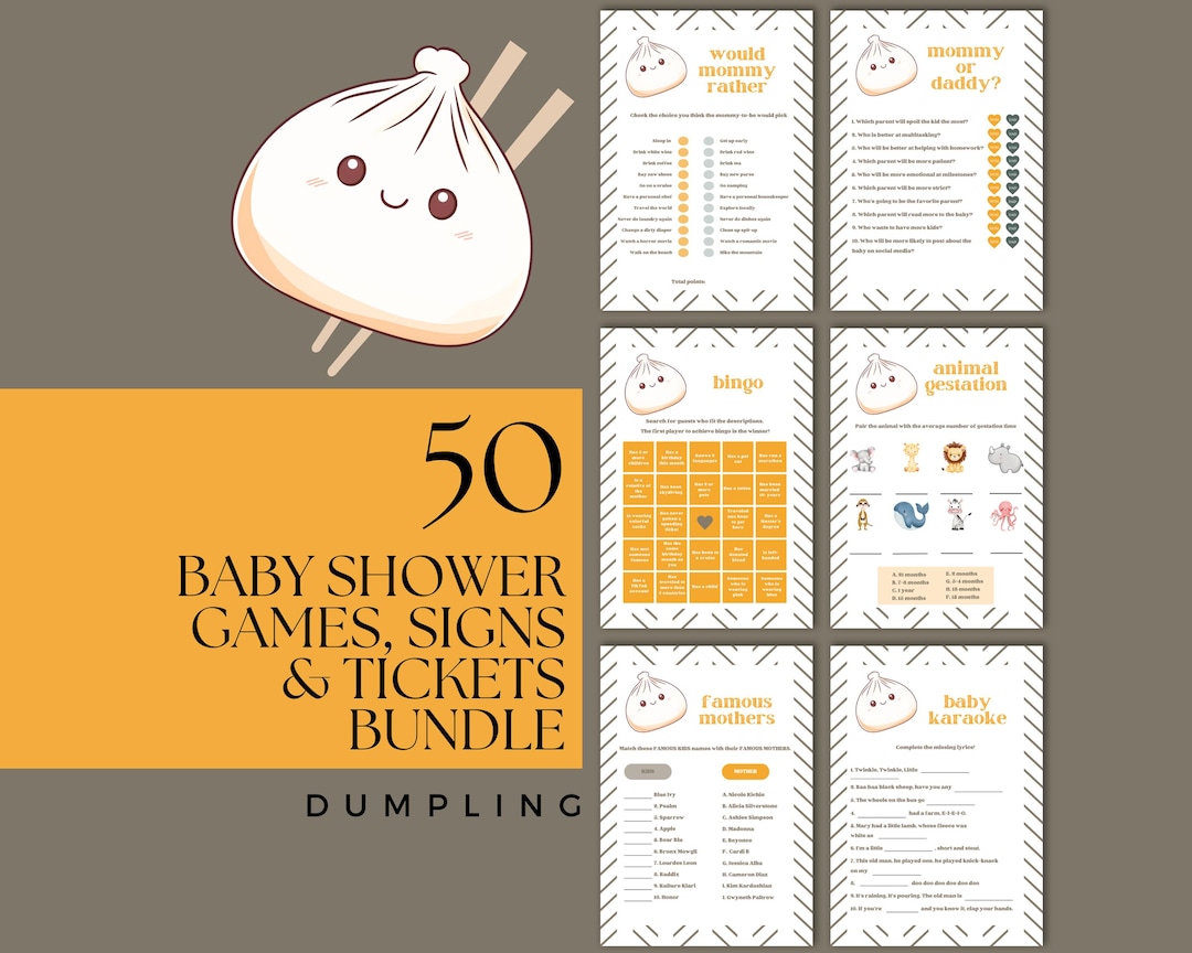 Little Dumpling Baby Shower Bundle, Editable Dumpling Games Bundle ...
