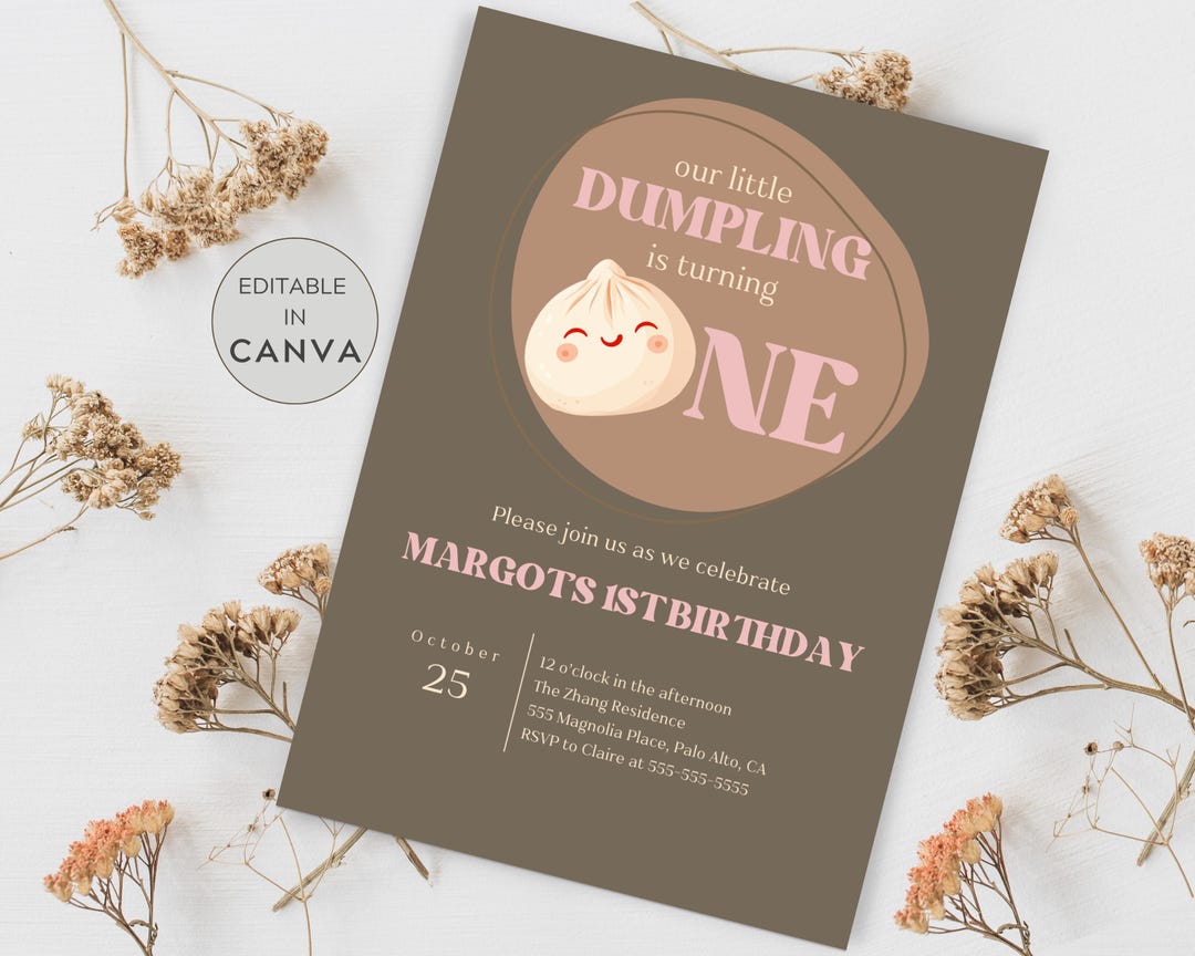 Little Dumpling Birthday Invitation, Editable Dumpling Birthday ...