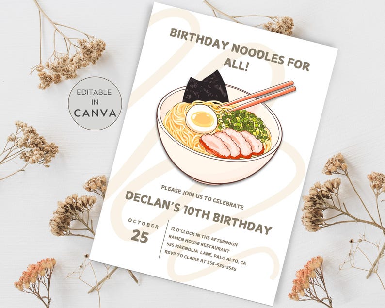 Editable Ramen Birthday Party Invitation, Ramen Party, Ramen Restaurant ...