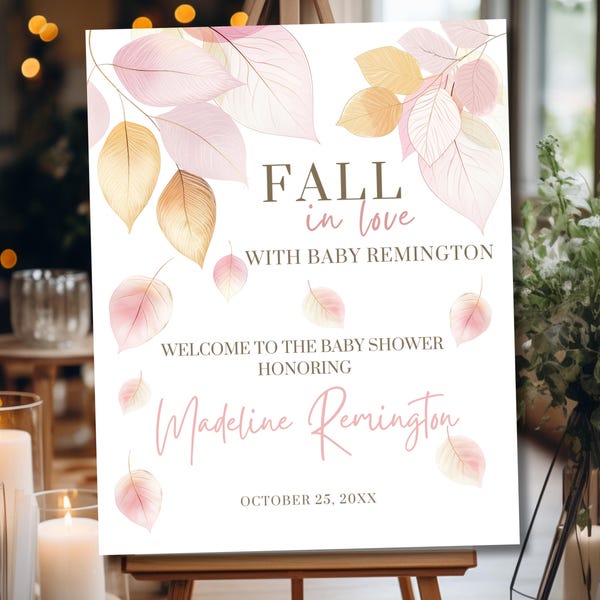 Fall in Love Baby Shower Welcome Sign, Autumn Leaves, Editable Autumn ...