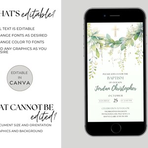 Editable Boy Baptism Invitation | Boy Baptism Invite | Leaves Greenery Digital Evite ...