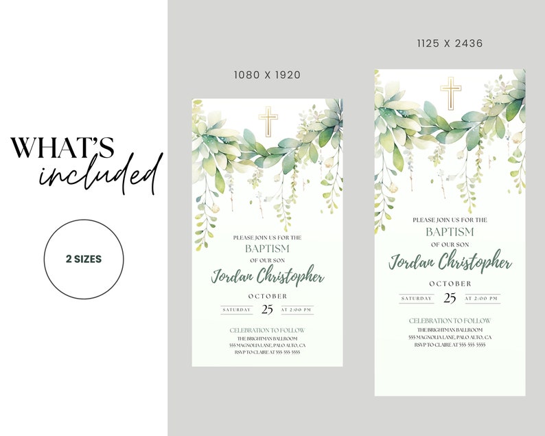 Editable Boy Baptism Invitation Boy Baptism Invite Leaves Greenery Digital Evite Christening 1st ...