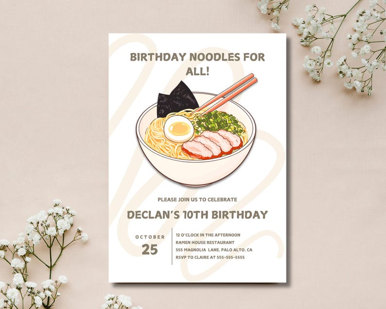 Editable Ramen Birthday Party Invitation, Ramen Party, Ramen Restaurant ...