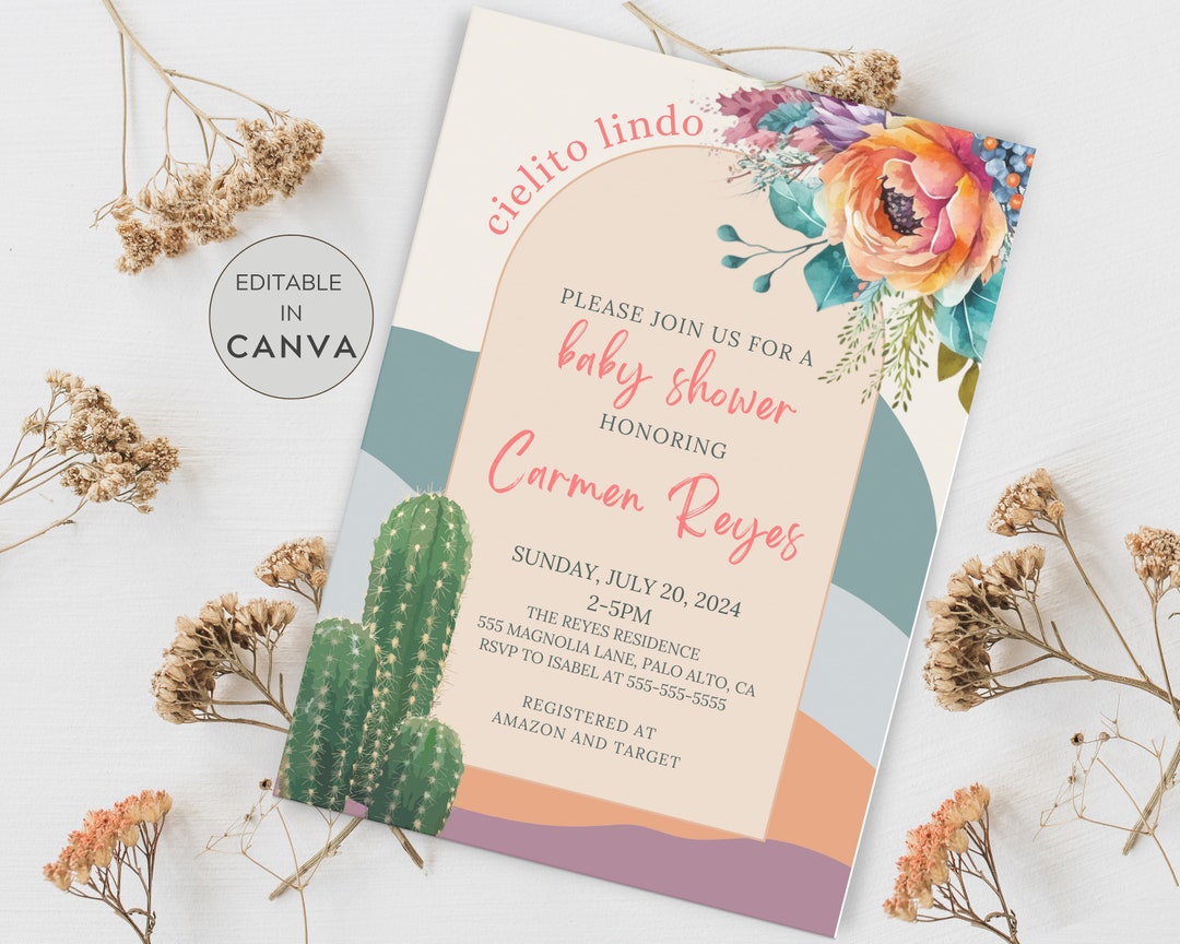 Cielito Lindo Baby Shower Invitation Girl | Digital Baby Shower ...
