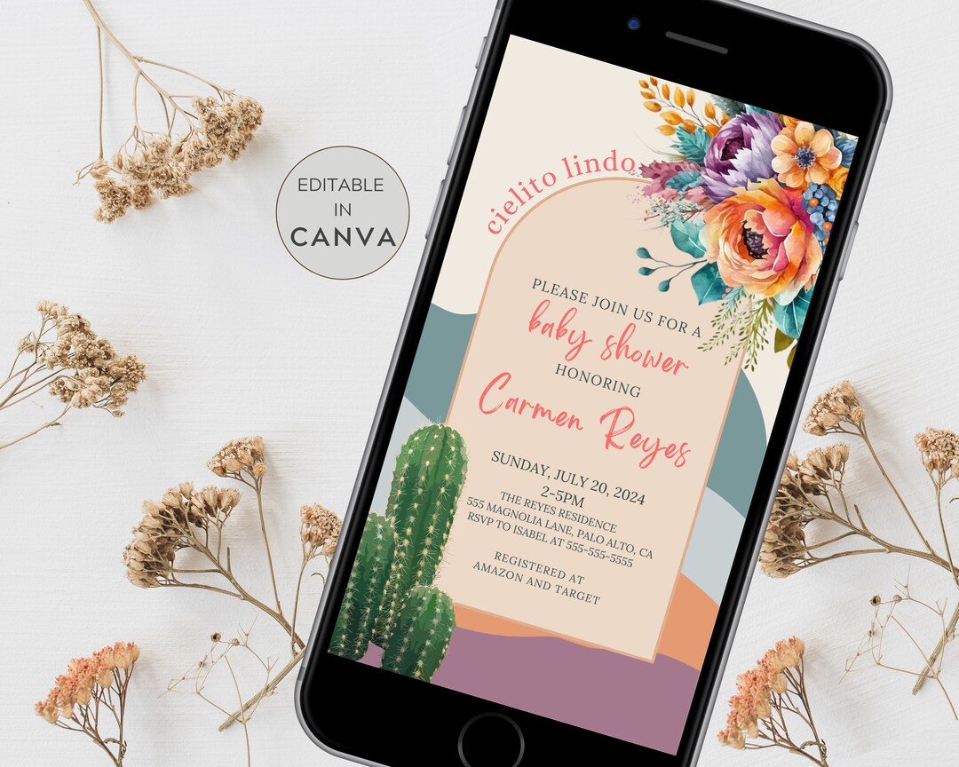 Cielito Lindo Baby Shower Invitation Girl | Digital Baby Shower ...
