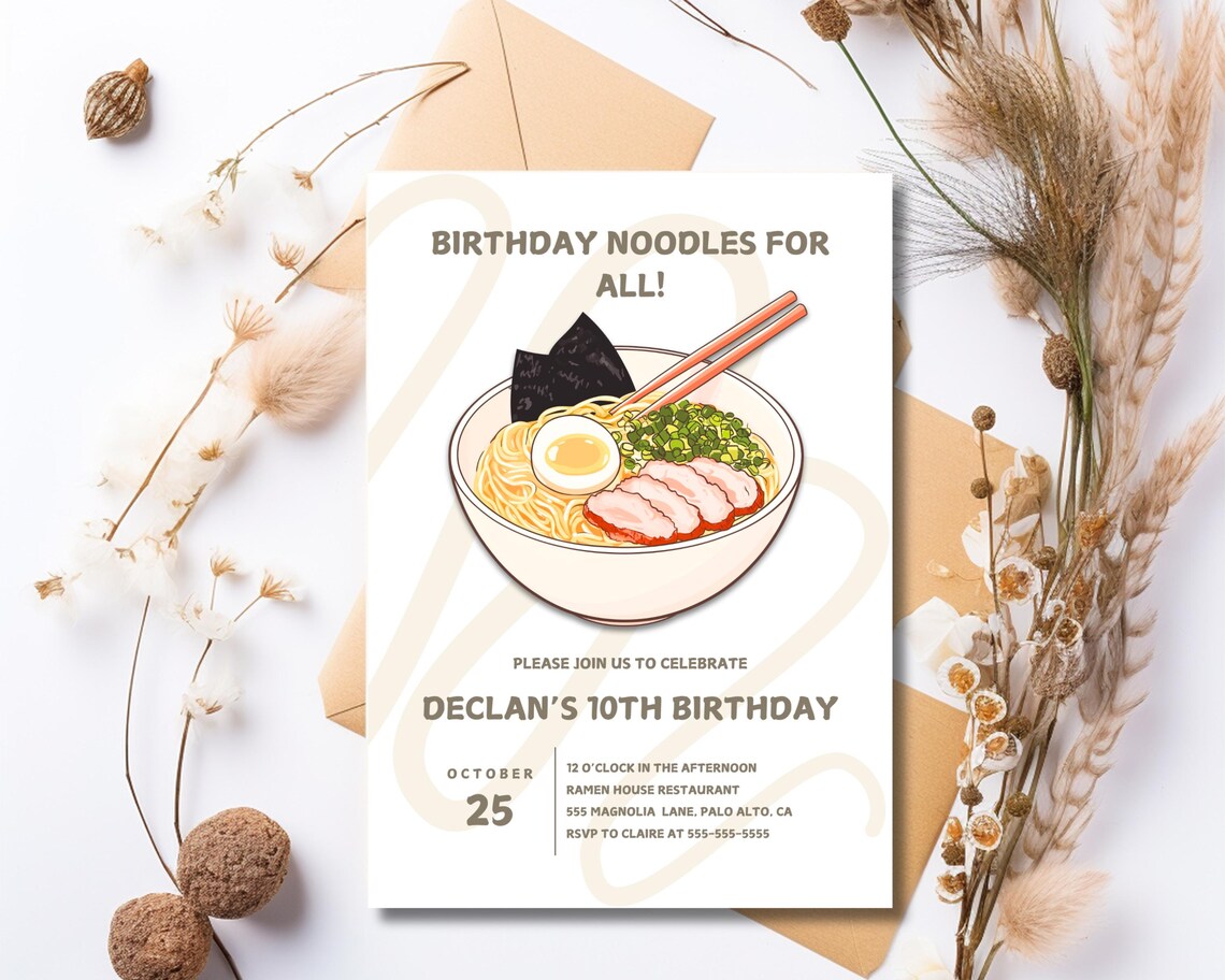 Editable Ramen Birthday Party Invitation, Ramen Party, Ramen Restaurant ...