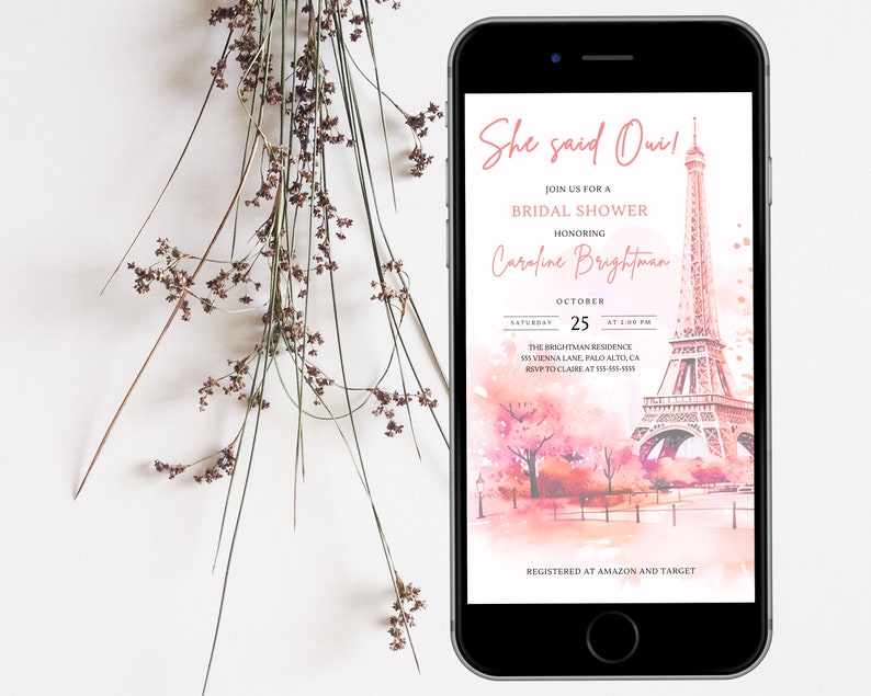 Eiffel Tower Paris Bridal Shower Invitation Template, Editable Bridal ...