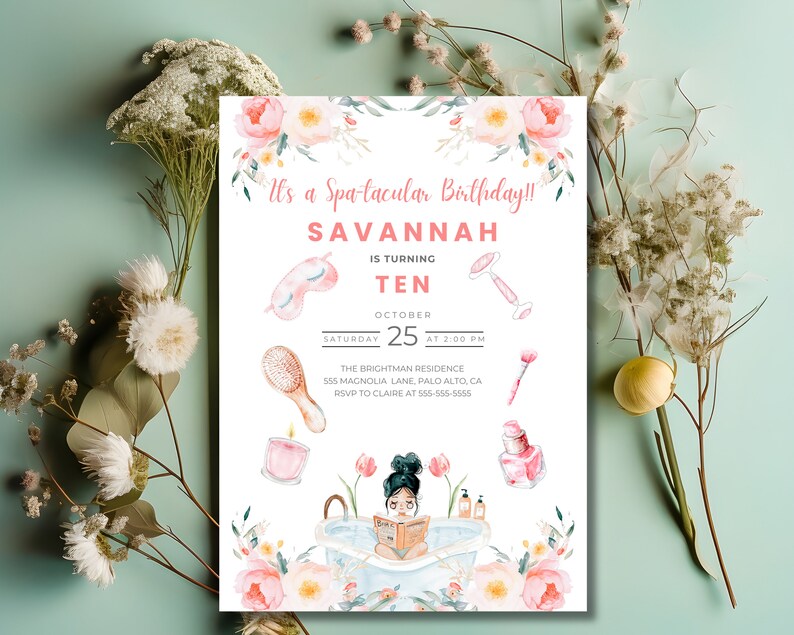 Editable Pamper Party Invitation, Spa Birthday Invite, Tween Spa Party ...