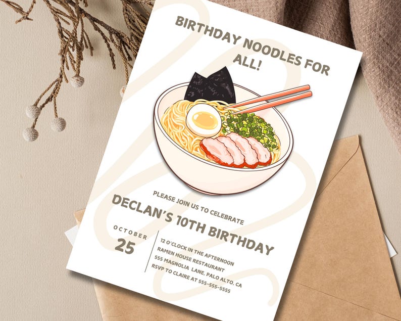 Editable Ramen Birthday Party Invitation, Ramen Party, Ramen Restaurant ...