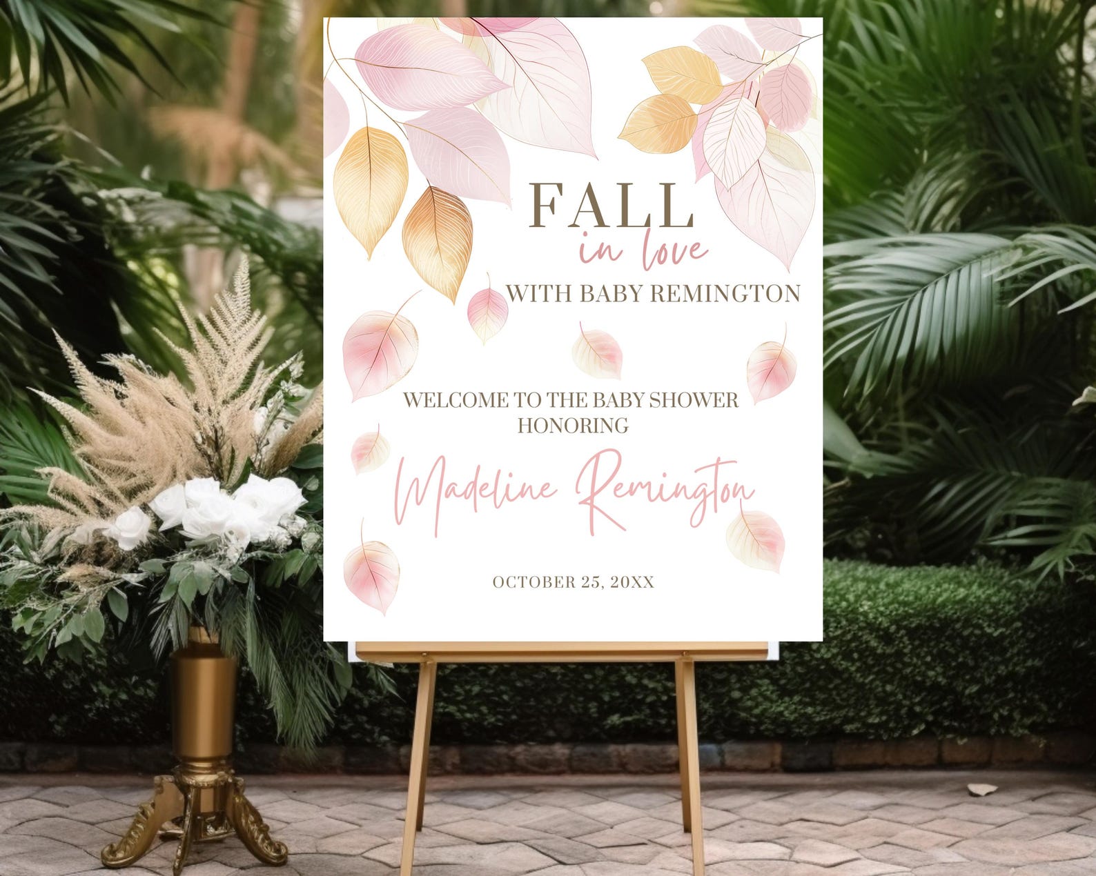Fall in Love Baby Shower Welcome Sign, Autumn Leaves, Editable Autumn ...
