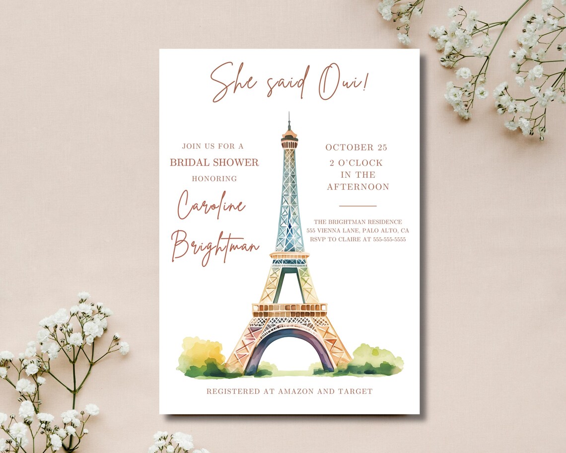 Eiffel Tower Paris Bridal Shower Invitation Template, Editable Bridal ...