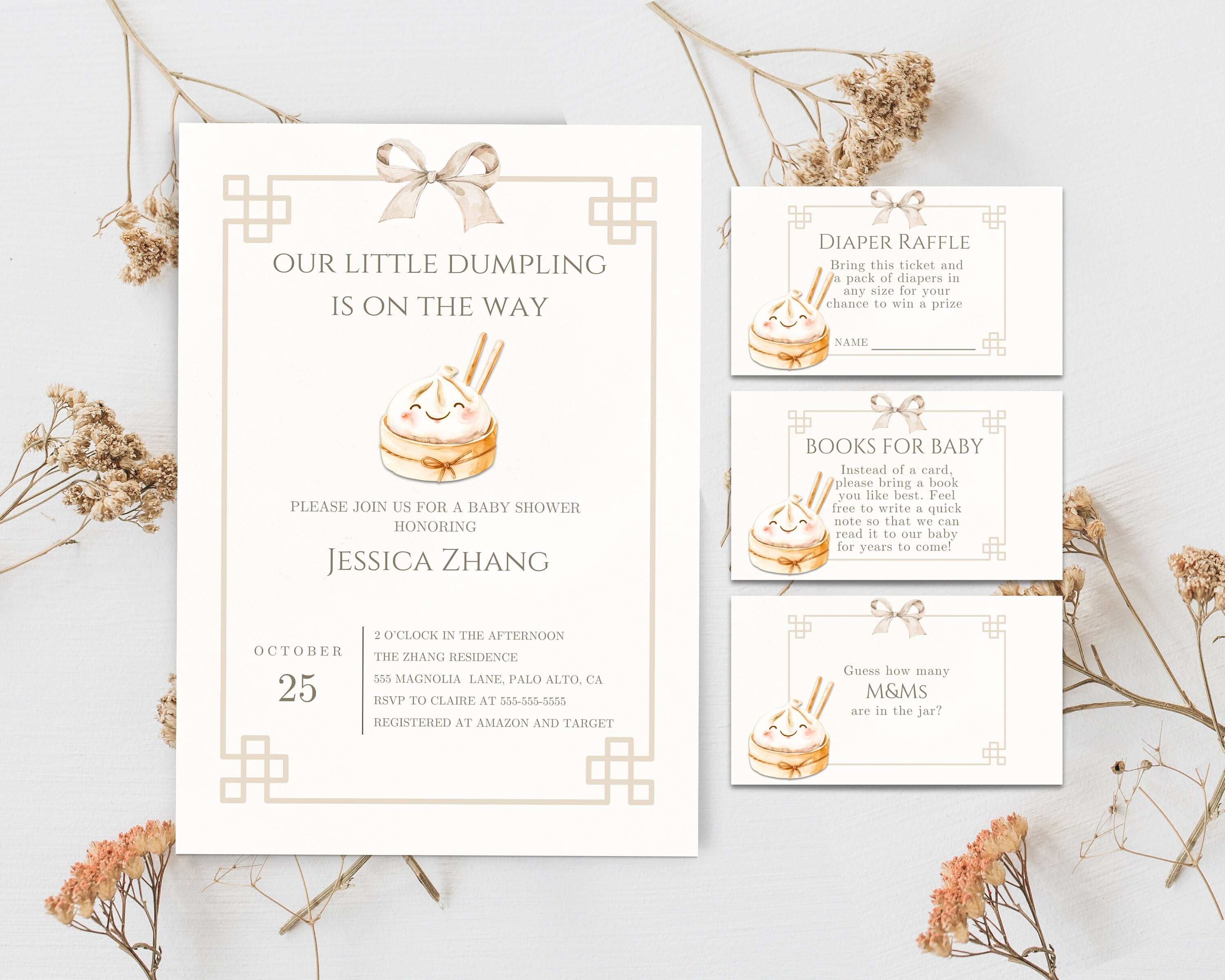 Editable Dumpling Baby Shower Invitation Set, Gender Neutral Baby ...