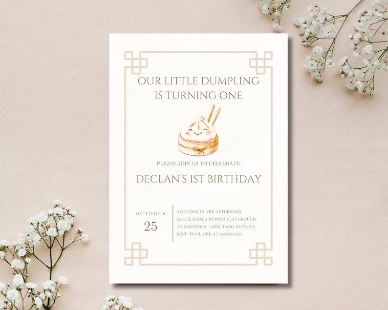 Editable Dumpling Birthday Invitation, Gender Neutral 1st Birthday ...