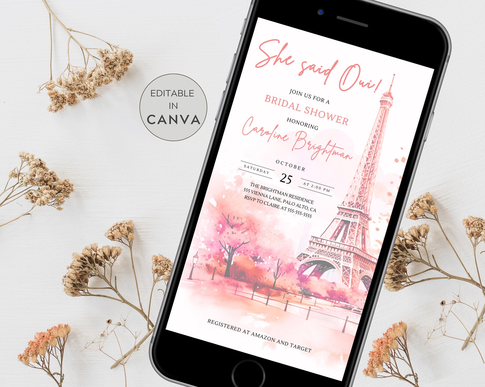 Eiffel Tower Paris Bridal Shower Invitation Template, Editable Bridal ...